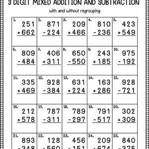 3 Digit Mixed Addition and Subtraction (with and Without Regrouping ...
