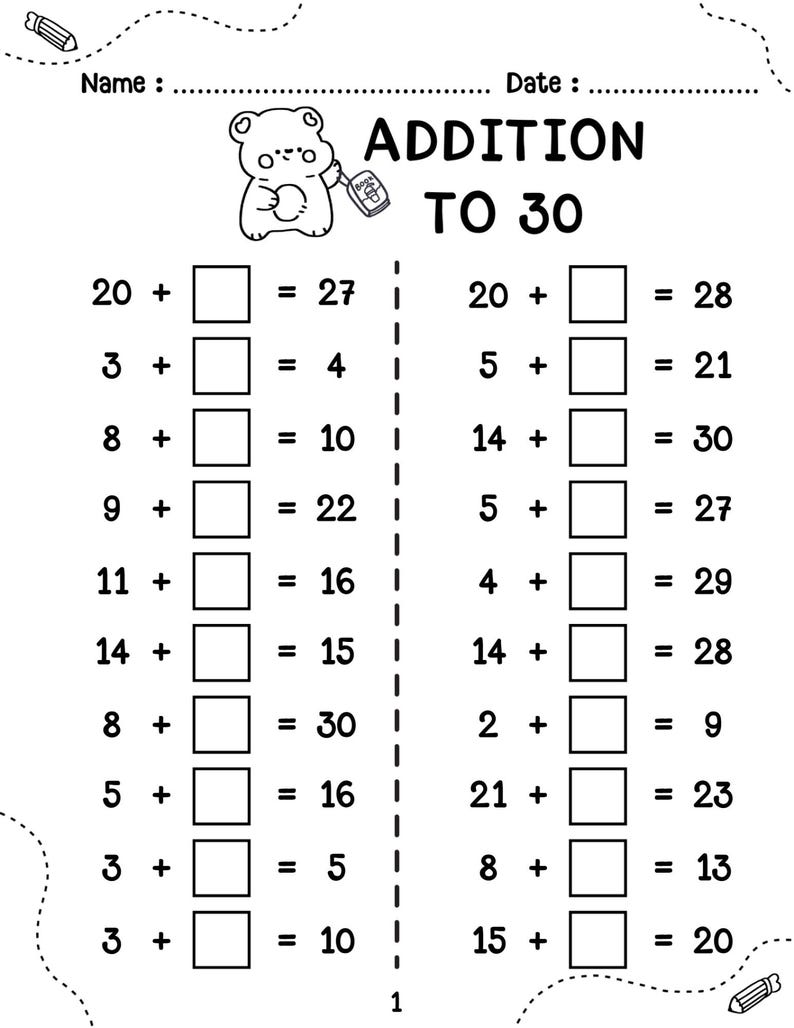 60 Printable Addition Sentences - Sums up to 30 - Etsy