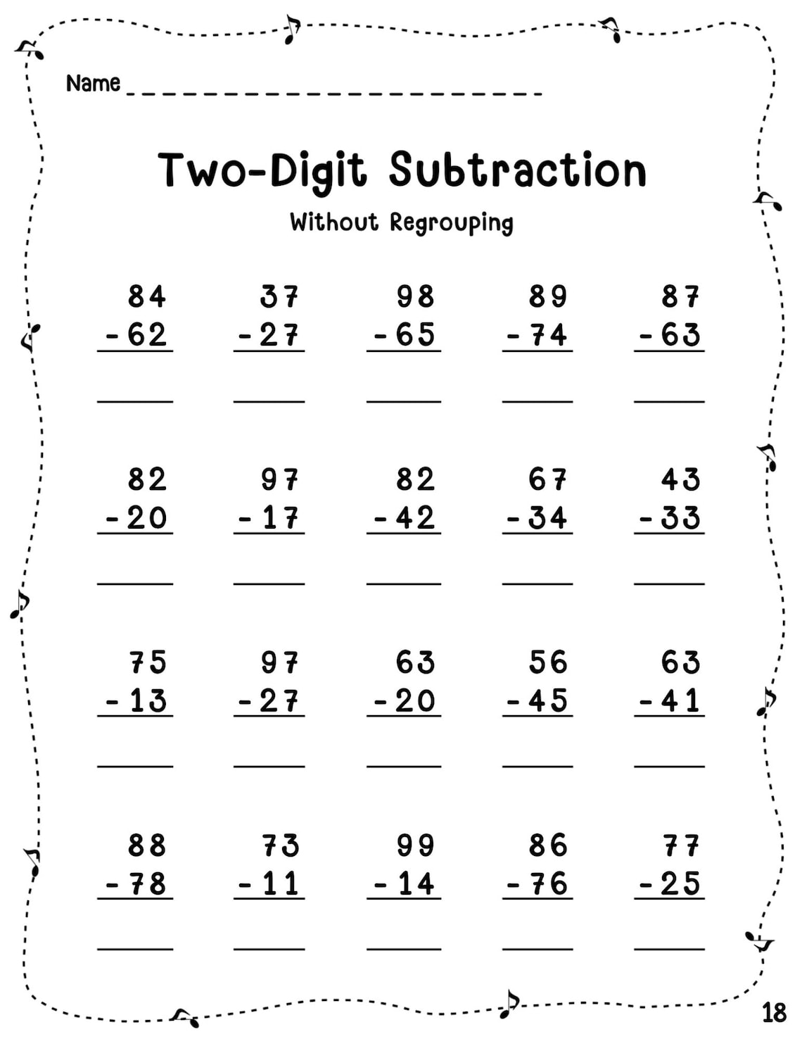 Two Digit Subtraction Without Regrouping (within 100) for 1st Grade-2nd ...