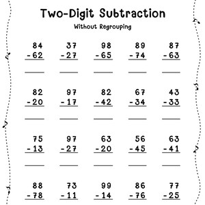Two Digit Subtraction Without Regrouping (within 100) for 1st Grade-2nd ...