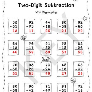 Two Digit Subtraction With Regrouping Within 100 Worksheets - Etsy