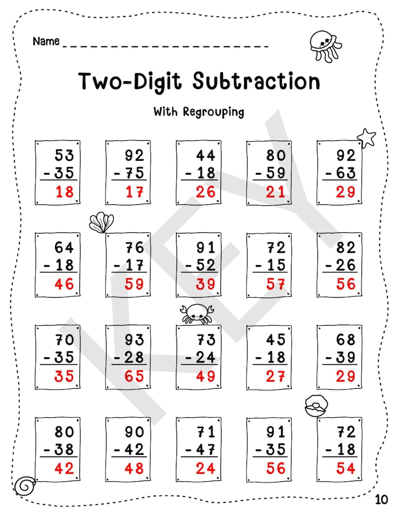 Two Digit Subtraction With Regrouping Within 100 Worksheets - Etsy