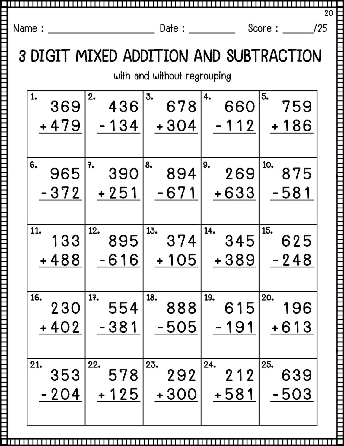 3 Digit Mixed Addition and Subtraction (with and Without Regrouping ...