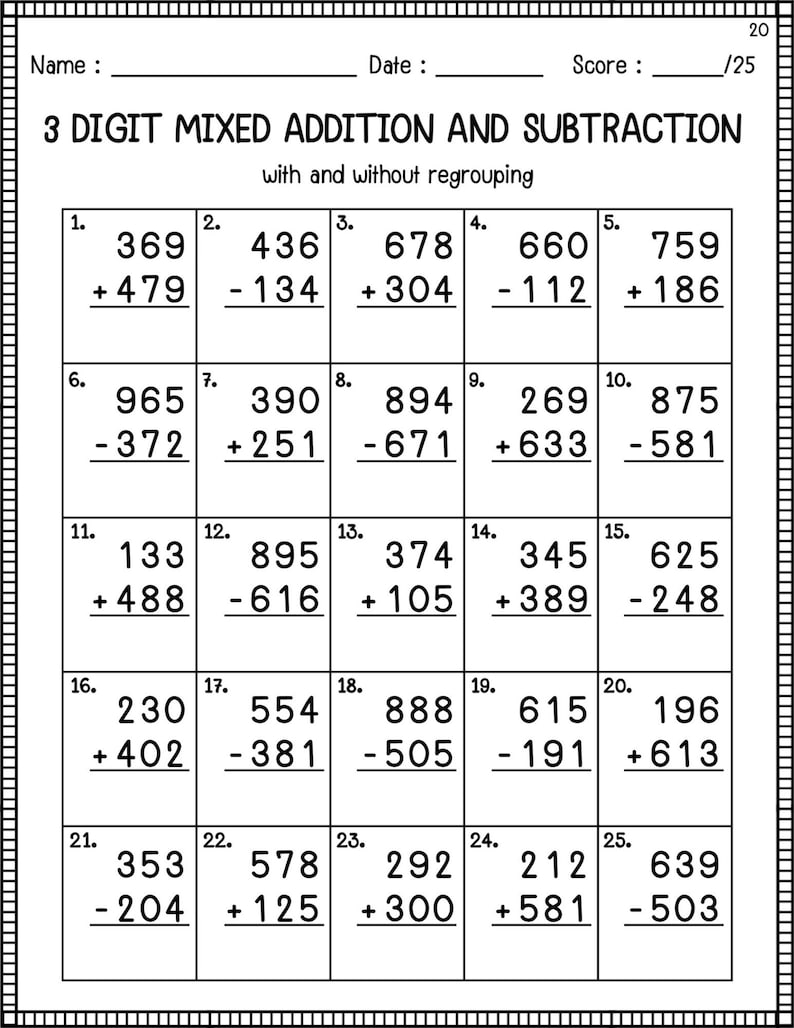 3 Digit Mixed Addition and Subtraction (with and Without Regrouping ...