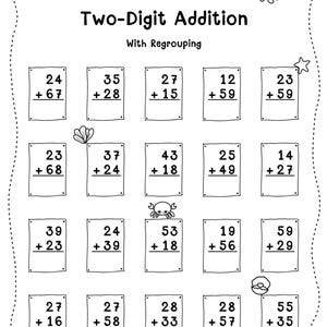 Two Digit Addition Within 100 With Regrouping Worksheets - Etsy