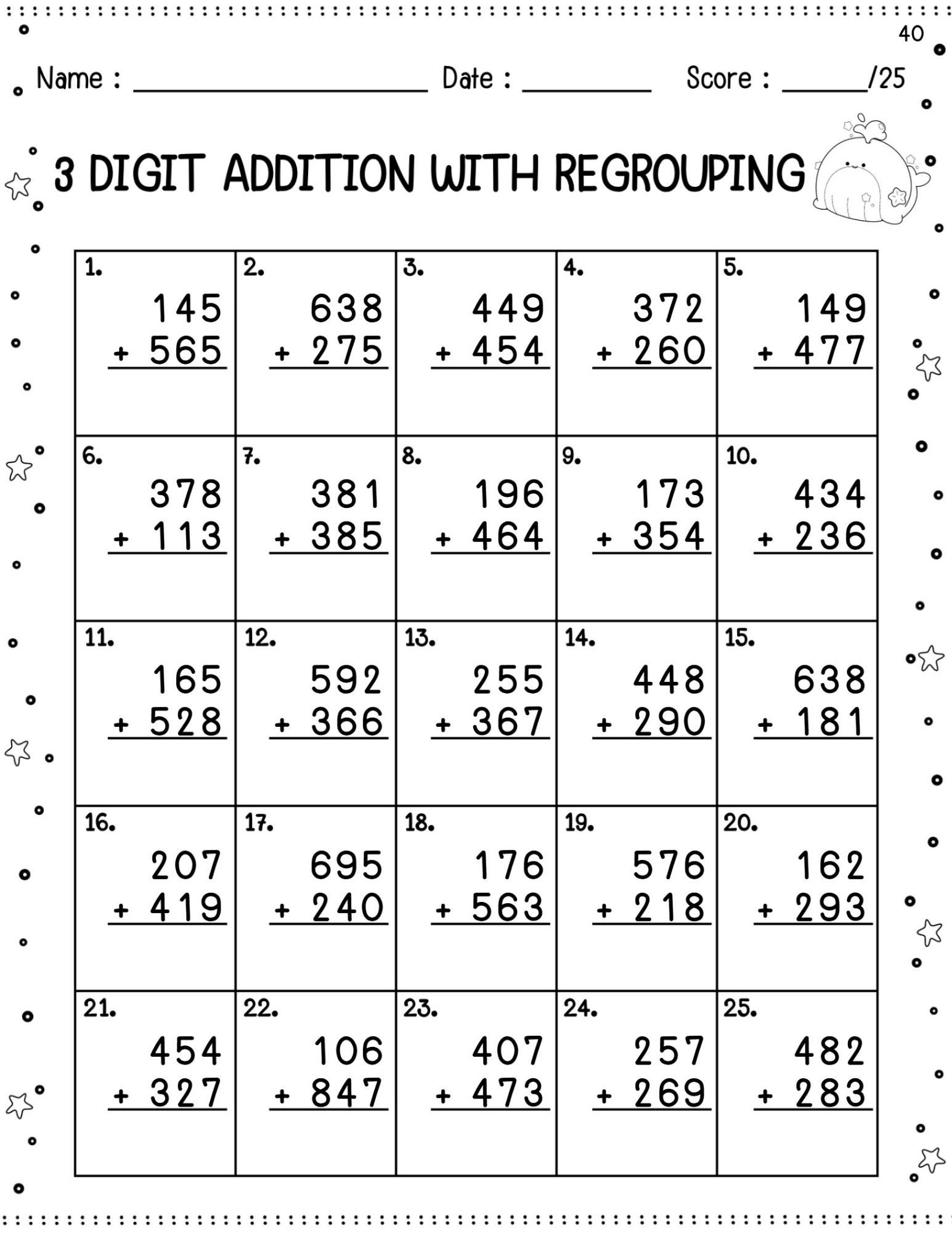 3 Digit Addition With Regrouping Worksheets | Printable Math Practice ...