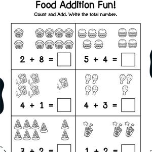 Addition Worksheets: Fun With Pictures, Sums to 10 (printable) - Etsy