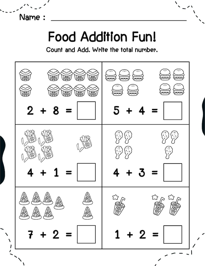 Addition Worksheets: Fun With Pictures, Sums to 10 (printable) - Etsy