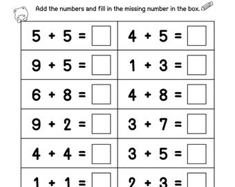 10 Printable Additition Fill in the Blanks Worksheets (numbers 1-20 ...