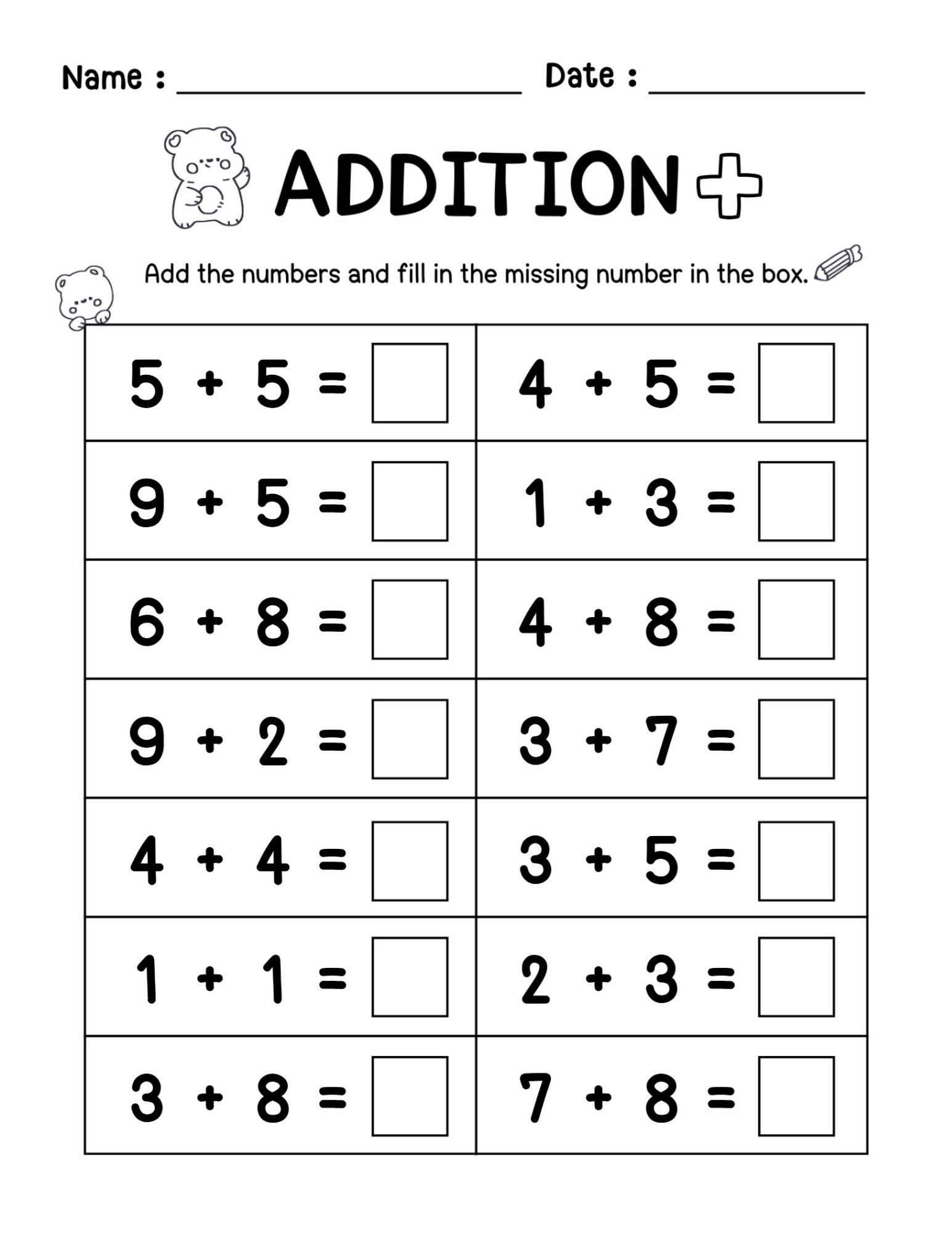 Addition Fill in the Blanks Worksheets: Numbers 1-15 (digital Download ...