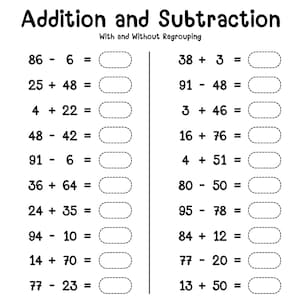 Addition and Subtraction Worksheets | Mixed Problems Within 100 - Etsy