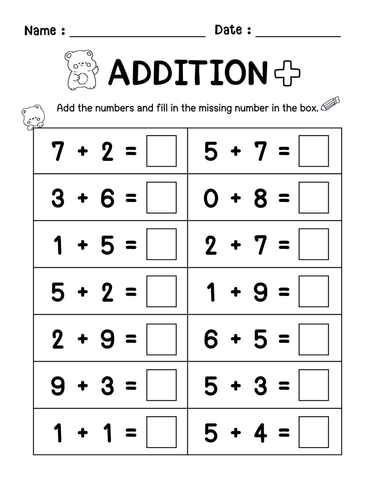Addition Fill in the Blanks Worksheets: Numbers 1-15 (digital Download ...