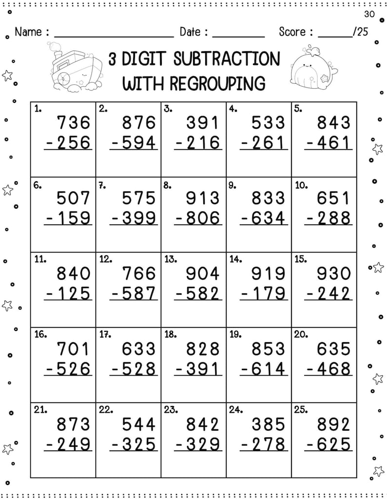 3 Digit Subtraction With Regrouping Worksheets | Printable Math ...