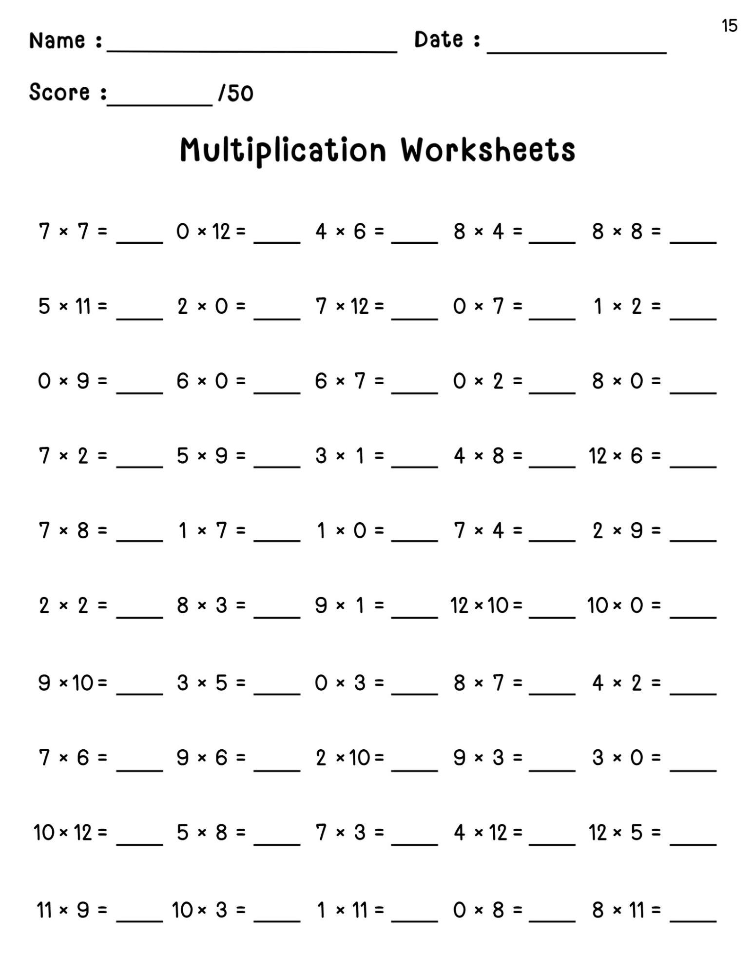 40 Printable Multiplication Worksheets | Single Digit (0–12) | Fill-in ...