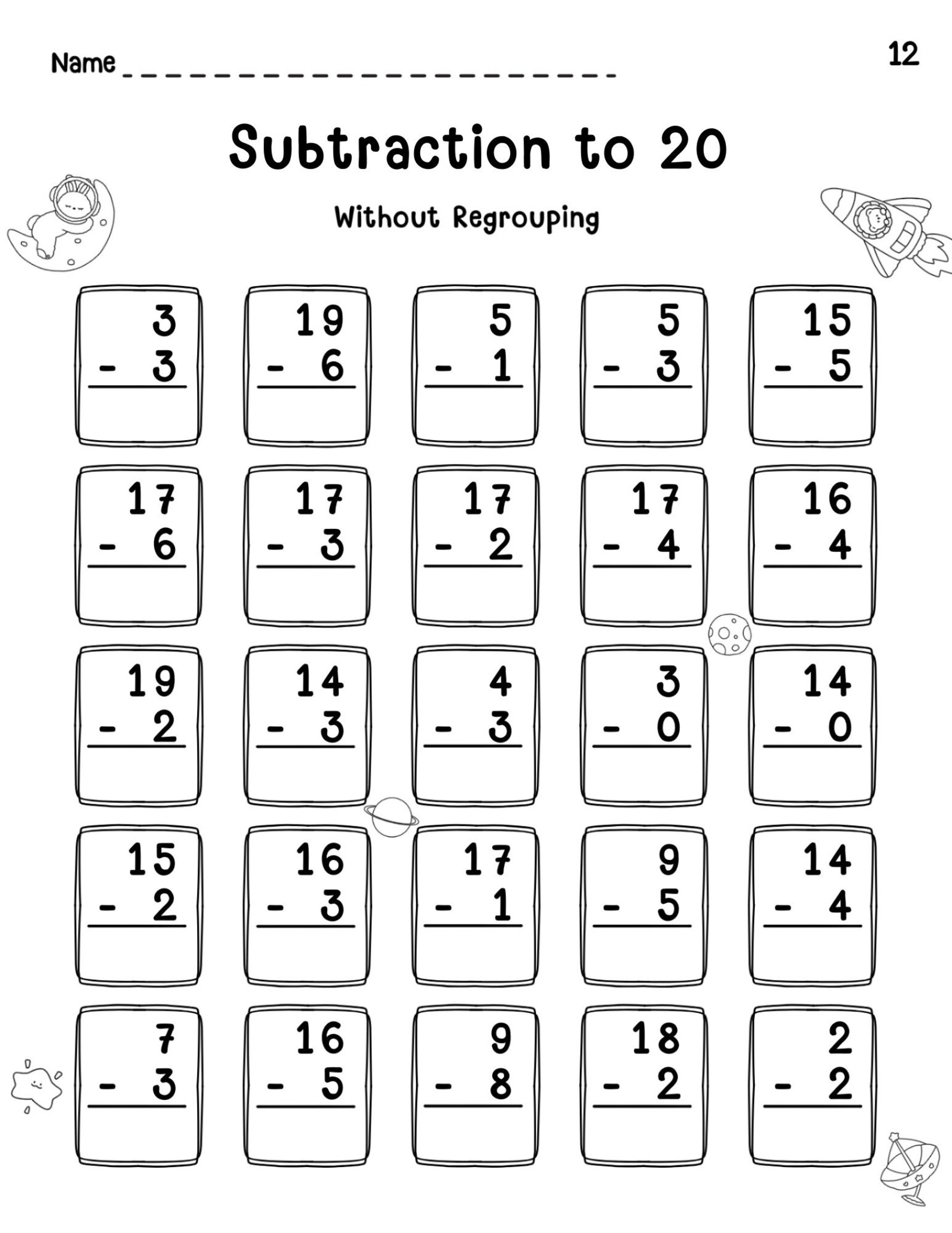 Subtraction Worksheets: Numbers 1-20, Kindergarten-1st Grade (PDF) - Etsy