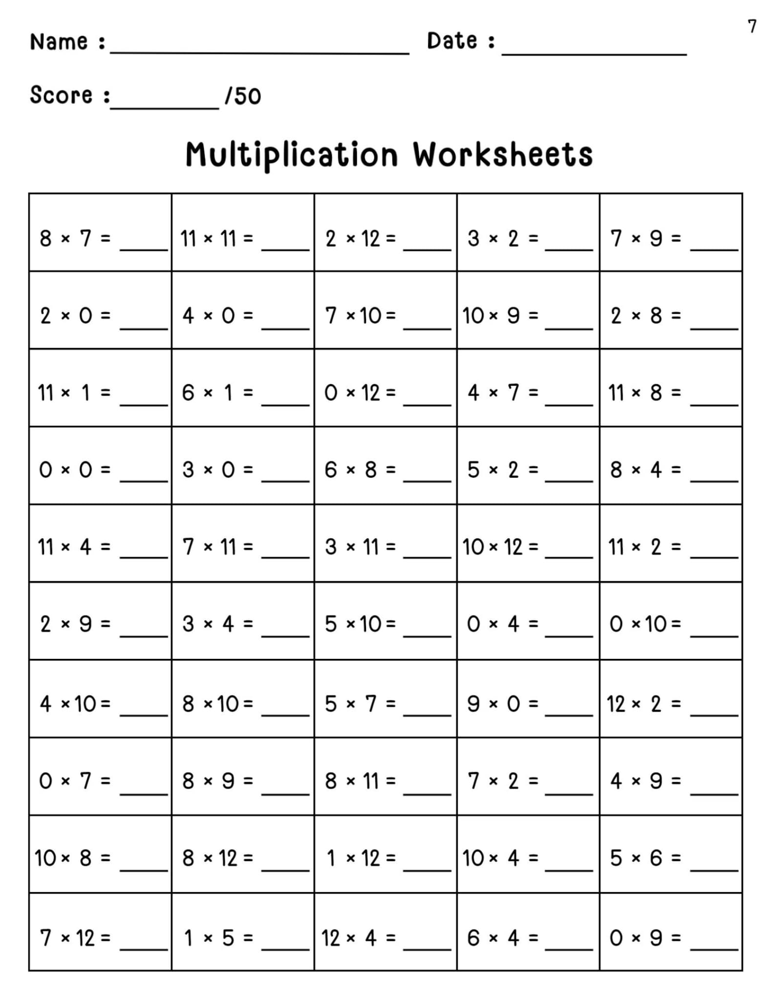 40 Printable Multiplication Worksheets | Single Digit (0–12) | Fill-in ...
