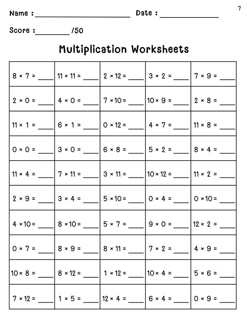 40 Printable Multiplication Worksheets | Single Digit (0–12) | Fill-in ...