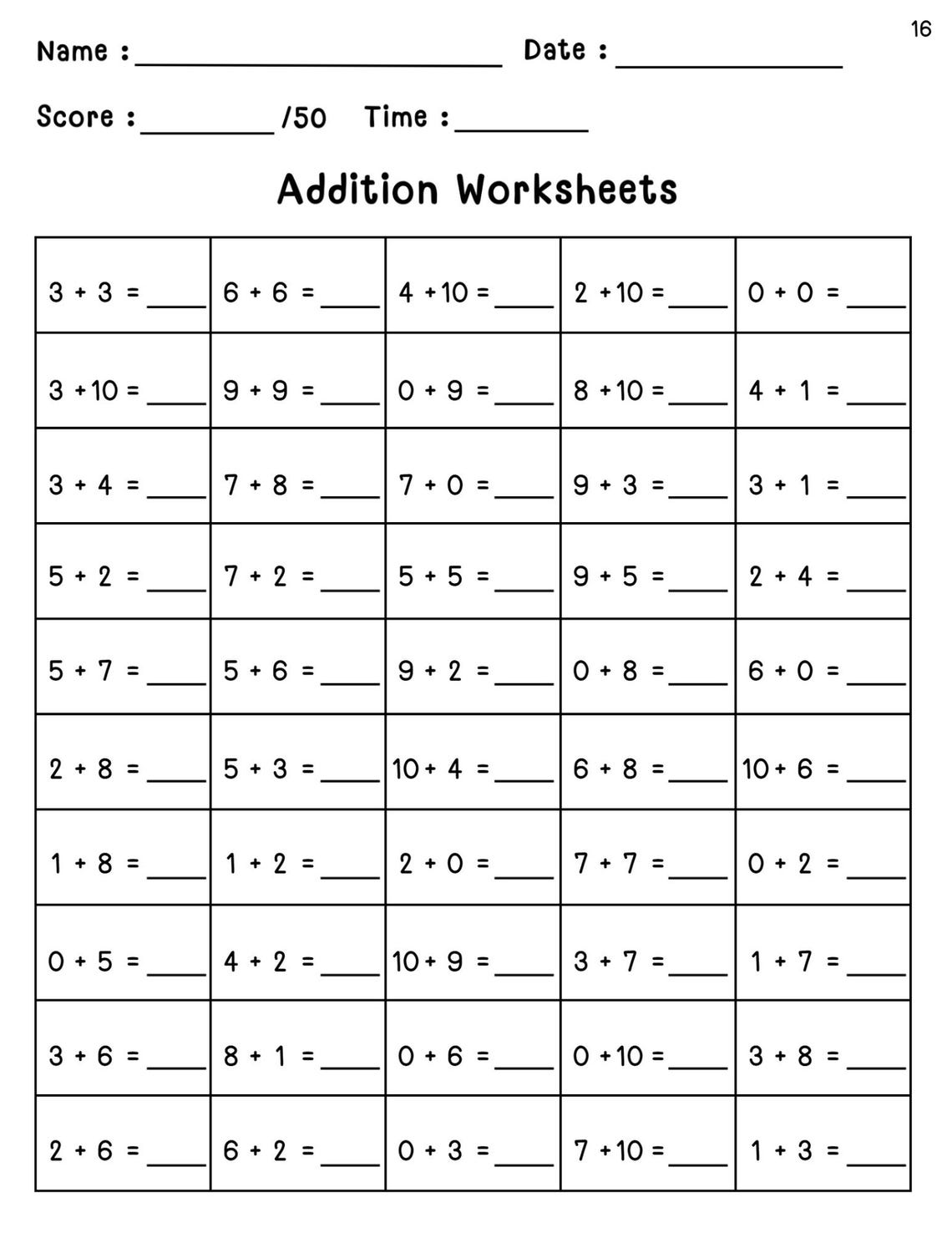 40 Printable Addition Worksheets | Single & Double Digit Practice ...