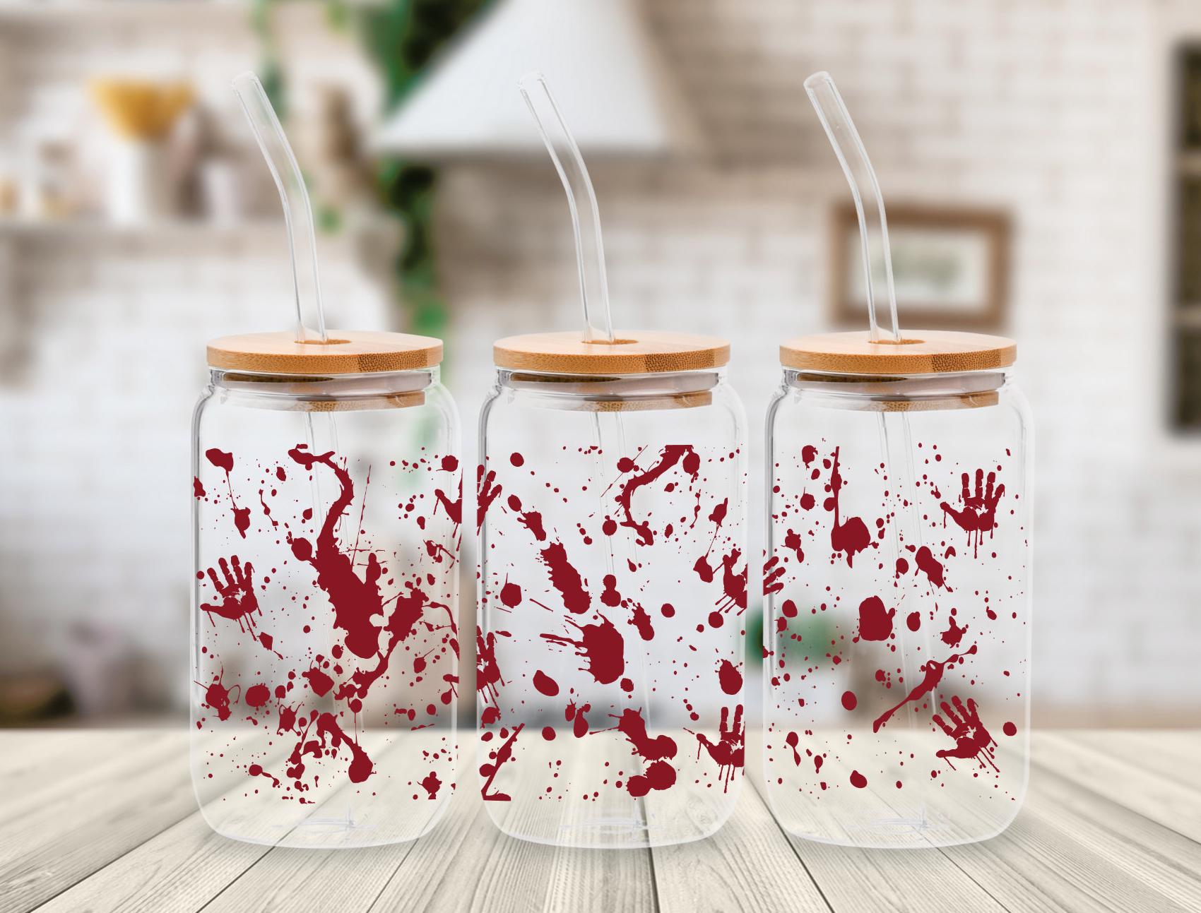 Bloody Handprint 16oz Glass Can Wrap PNG Blood Splatter Glass Cup Wrap ...