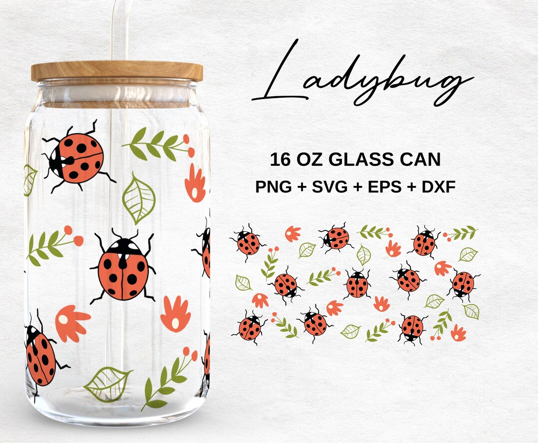 Ladybug 16oz Glass Can Svg, Animal Libbey Glass Can, Ladybug and ...