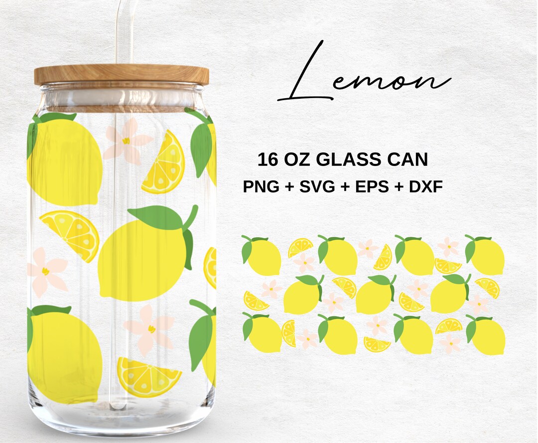 Lemon 16oz Glass Can Svg, Sliced Lemon Libbey Glass Can Wrap, Lemon ...