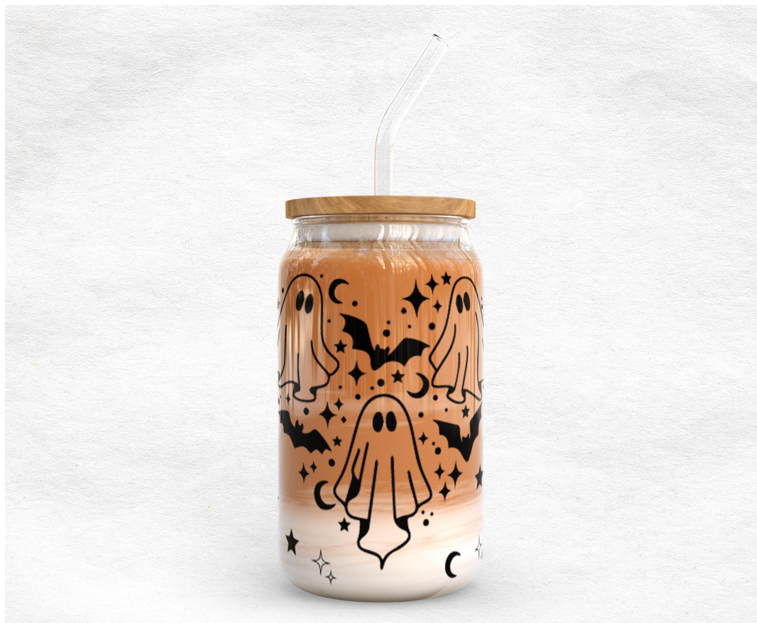 Halloween 16oz Glass Can Wrap SVG Heart Shaped Ghost Glass Cup Wrap ...