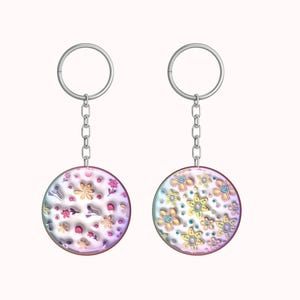 3D Floral Inflated Round Pattern Keychain Wrap Bundle | Keyring ...