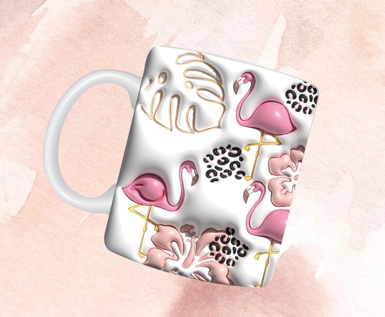3D Flamingo Inflated Mug Wrap 11oz 15oz Tropical Mug Design 3D Puff ...