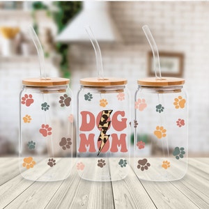 Dog Mom 16oz Glass Can Svg, Boho Dog Mom Libbey Glass Can Wrap, Svg ...