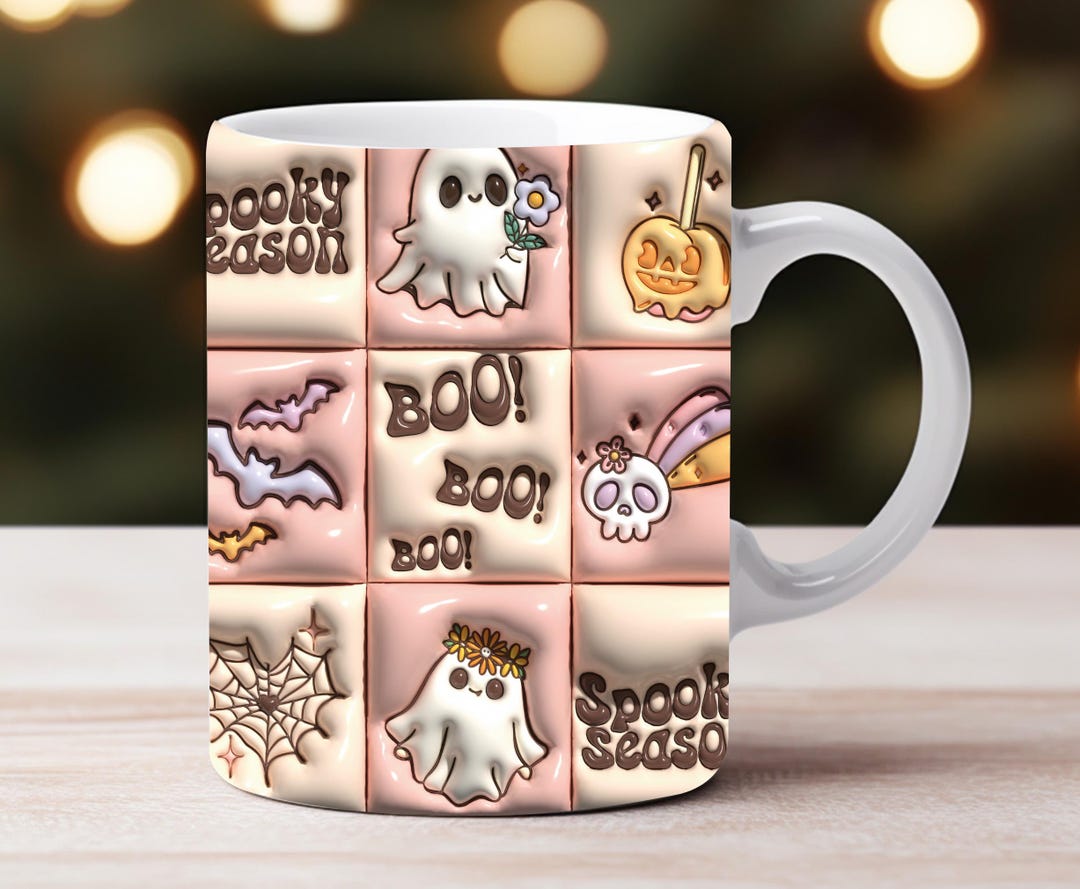 Halloween Checkboard 3D Inflated Mug Wrap, Halloween Mug Template ...