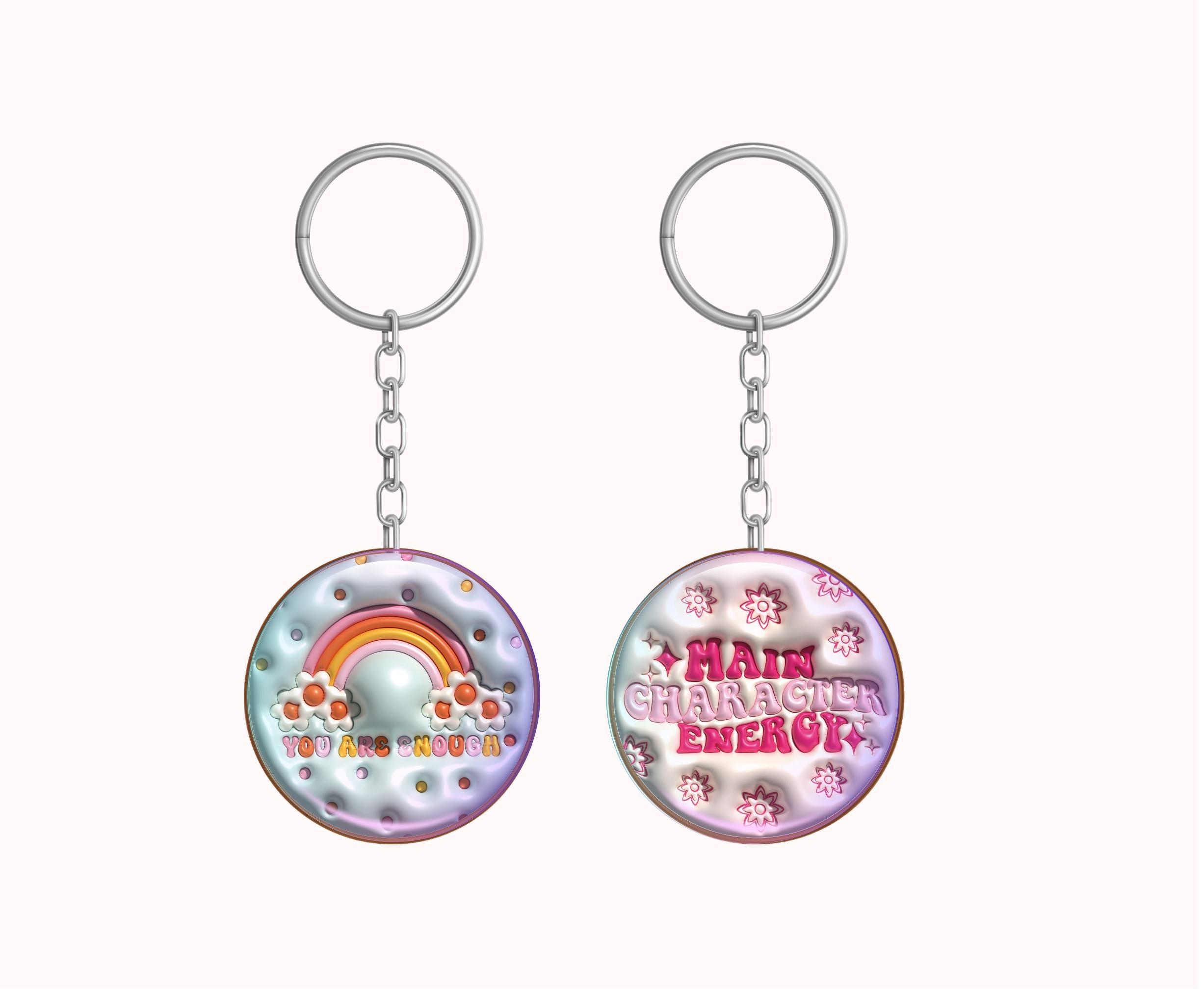 3D Self Love Round Pattern Keychain Wrap Bundle Motivational Quotes ...