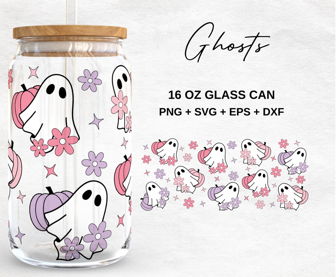 Halloween Ghost Glass Cup Svg | Pumpkin and Ghost 16oz Libbey Glass Can ...