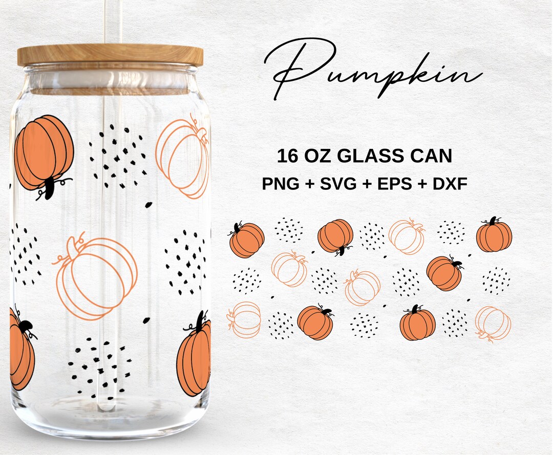 Pumpkin Glass Cup Svg | Halloween 16oz Libbey Glass Can Wrap | Svg ...