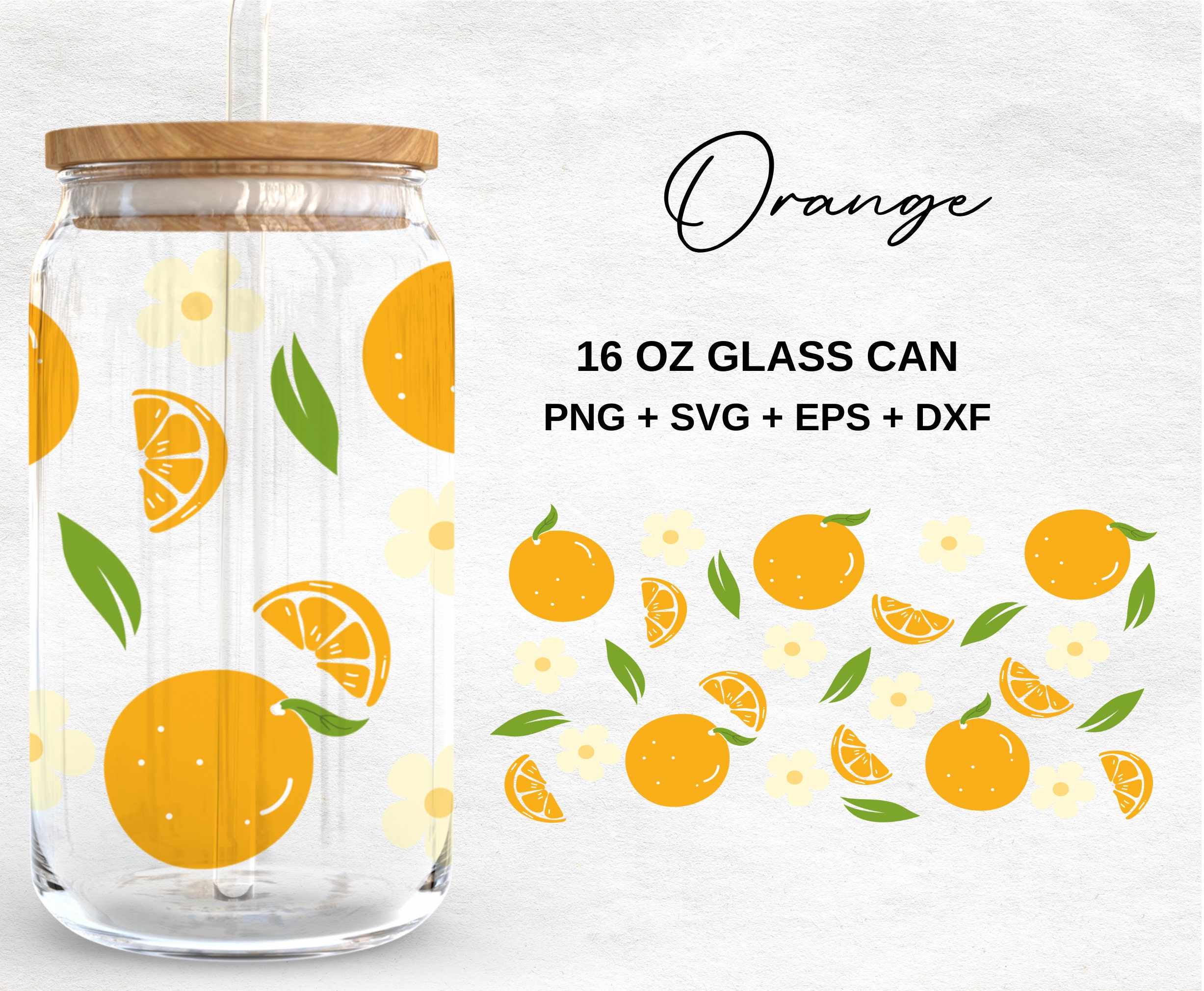 Orange 16oz Glass Can Svg, Libbey Glass Can Wrap, Svg Files for Cricut ...