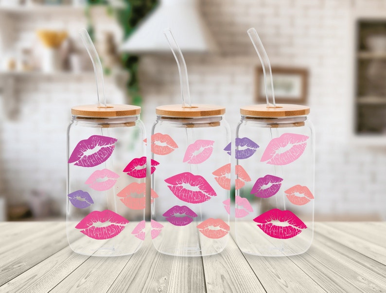 Muah Kiss Lips 16oz Glass Can Svg, Lipstick Stains Libbey Glass Can ...