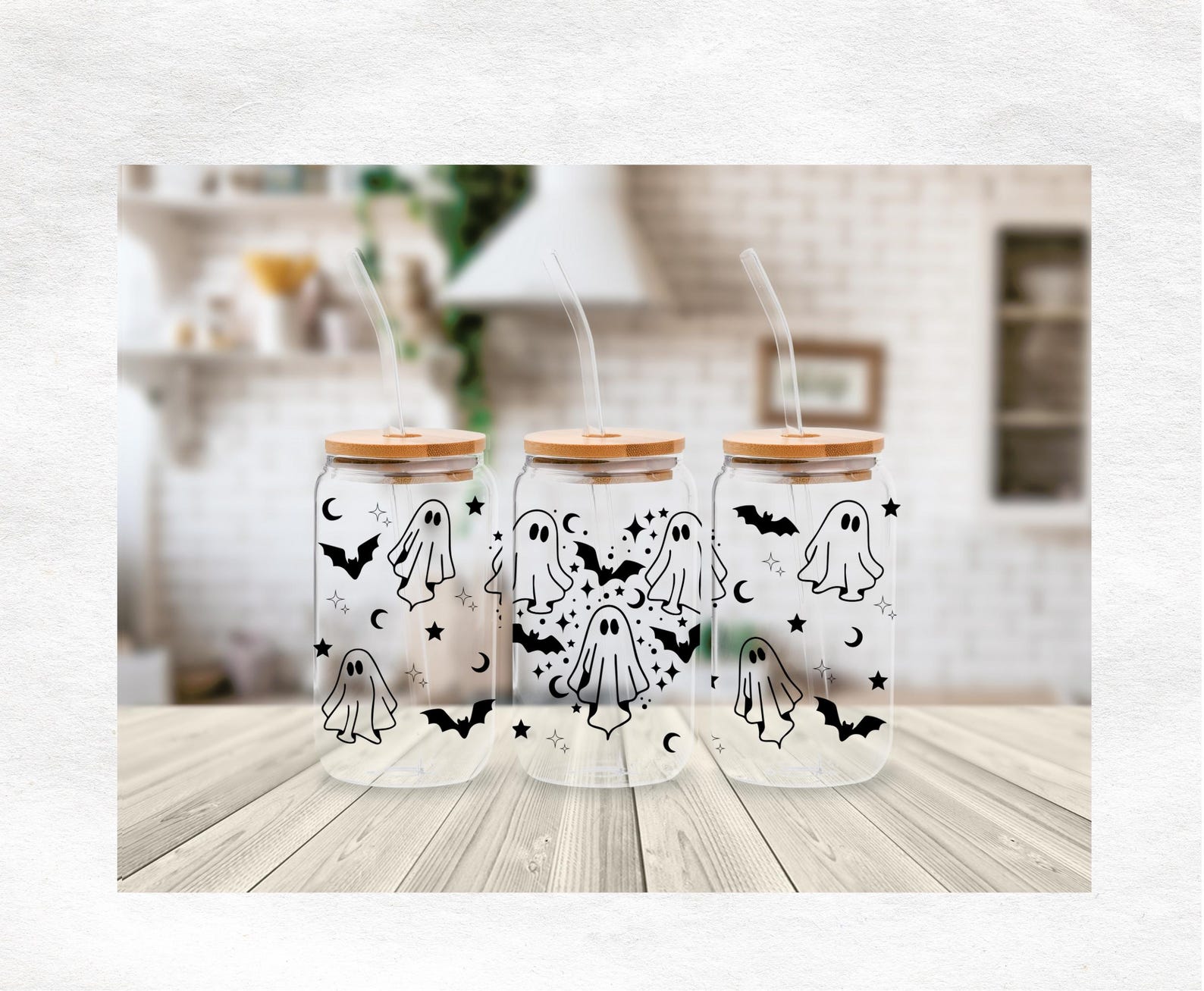 Halloween 16oz Glass Can Wrap SVG Heart Shaped Ghost Glass Cup Wrap ...