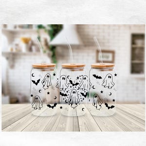 Halloween 16oz Glass Can Wrap SVG | Heart Shaped Ghost Glass Cup Wrap ...