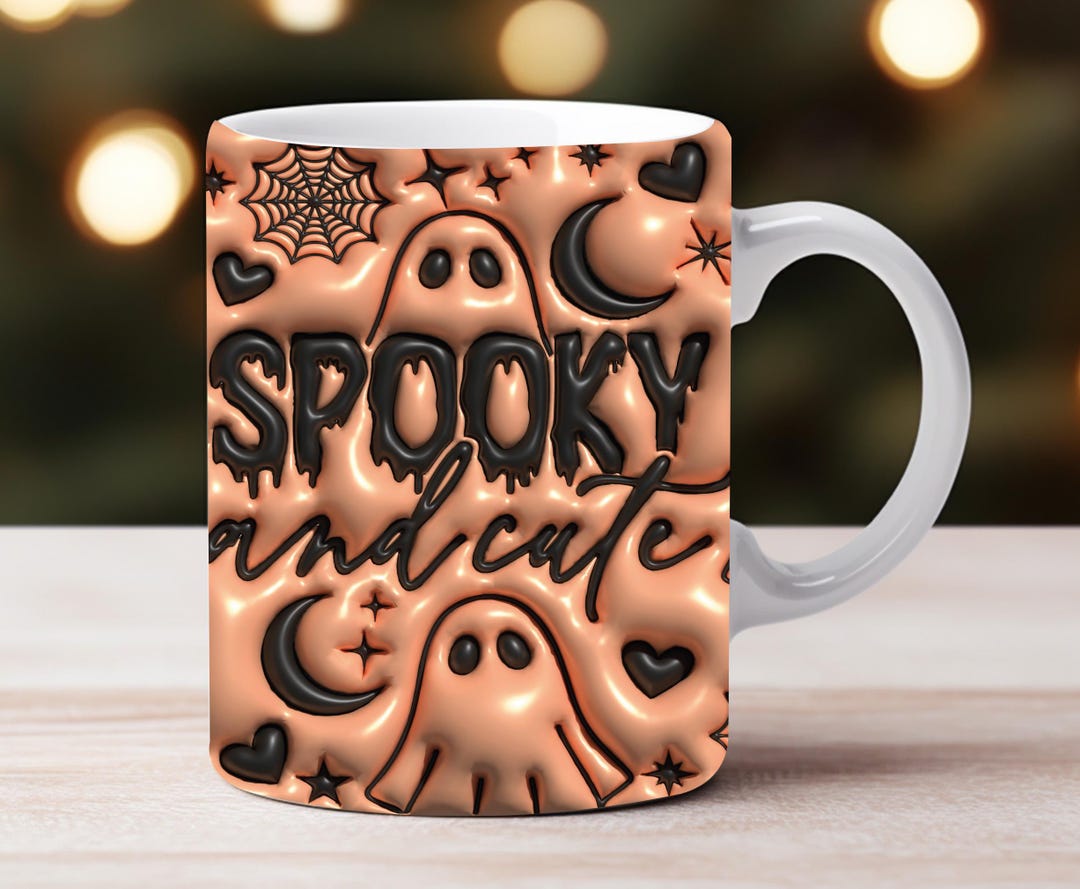 3D Spooky and Cute Inflated Mug Wrap PNG 11oz 15oz Halloween Mug Design ...