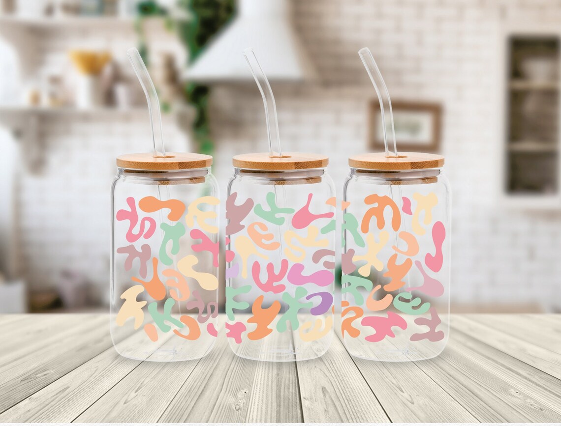 Groovy Shapes 16oz Glass Can Svg, Retro Groovy Libbey Glass Can Wrap ...