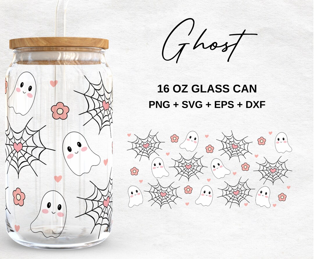 Halloween Ghost 16oz Glass Can Wrap PNG | Spider Webcup Wrap | Spooky ...