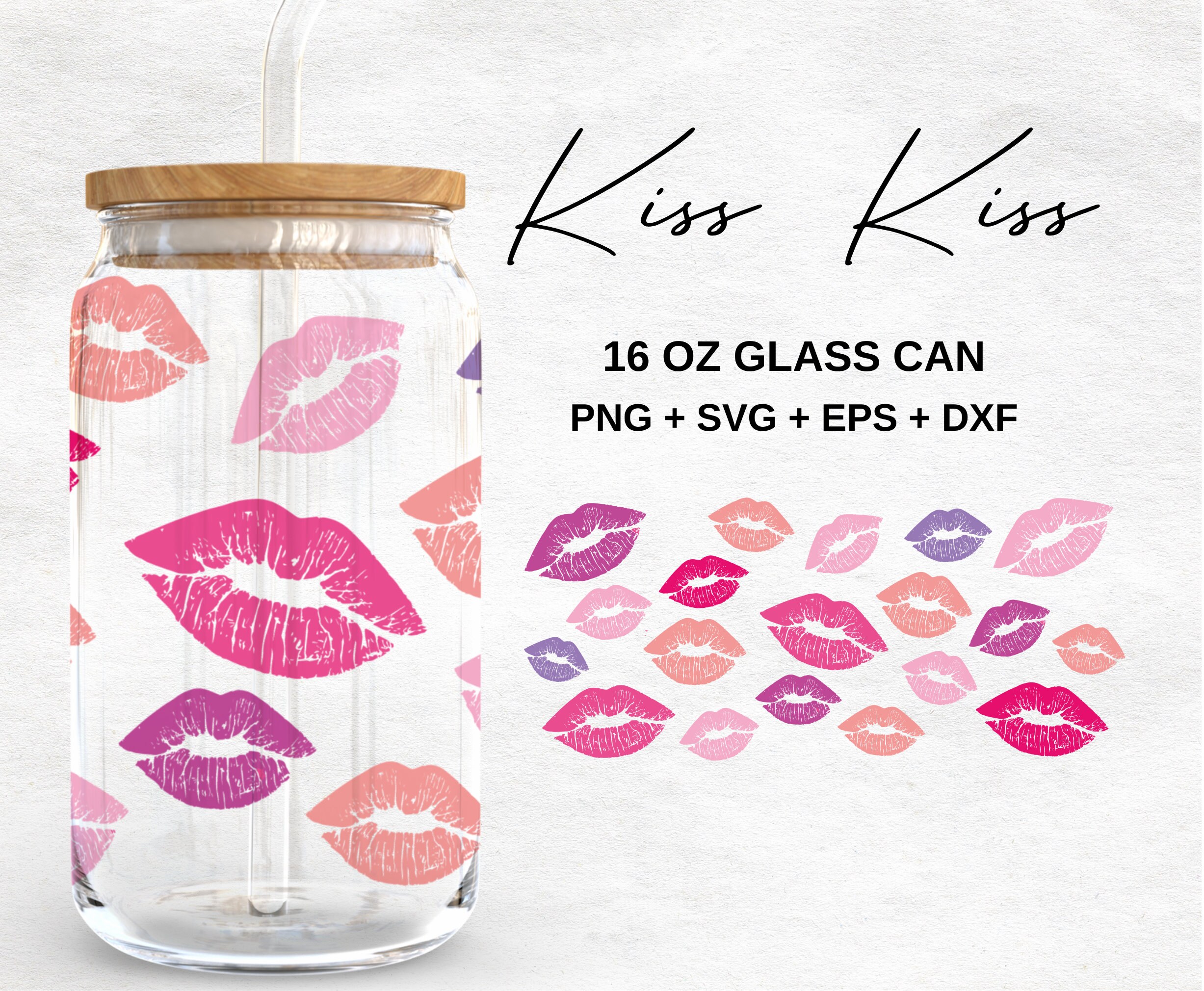 Muah Kiss Lips 16oz Glass Can Svg, Lipstick Stains Libbey Glass Can ...