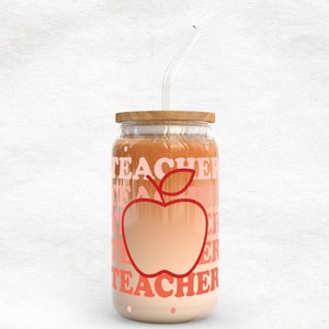 Teacher 16oz Glass Can Wrap | Teacher and Apple Libbey Glass Cup | Svg ...