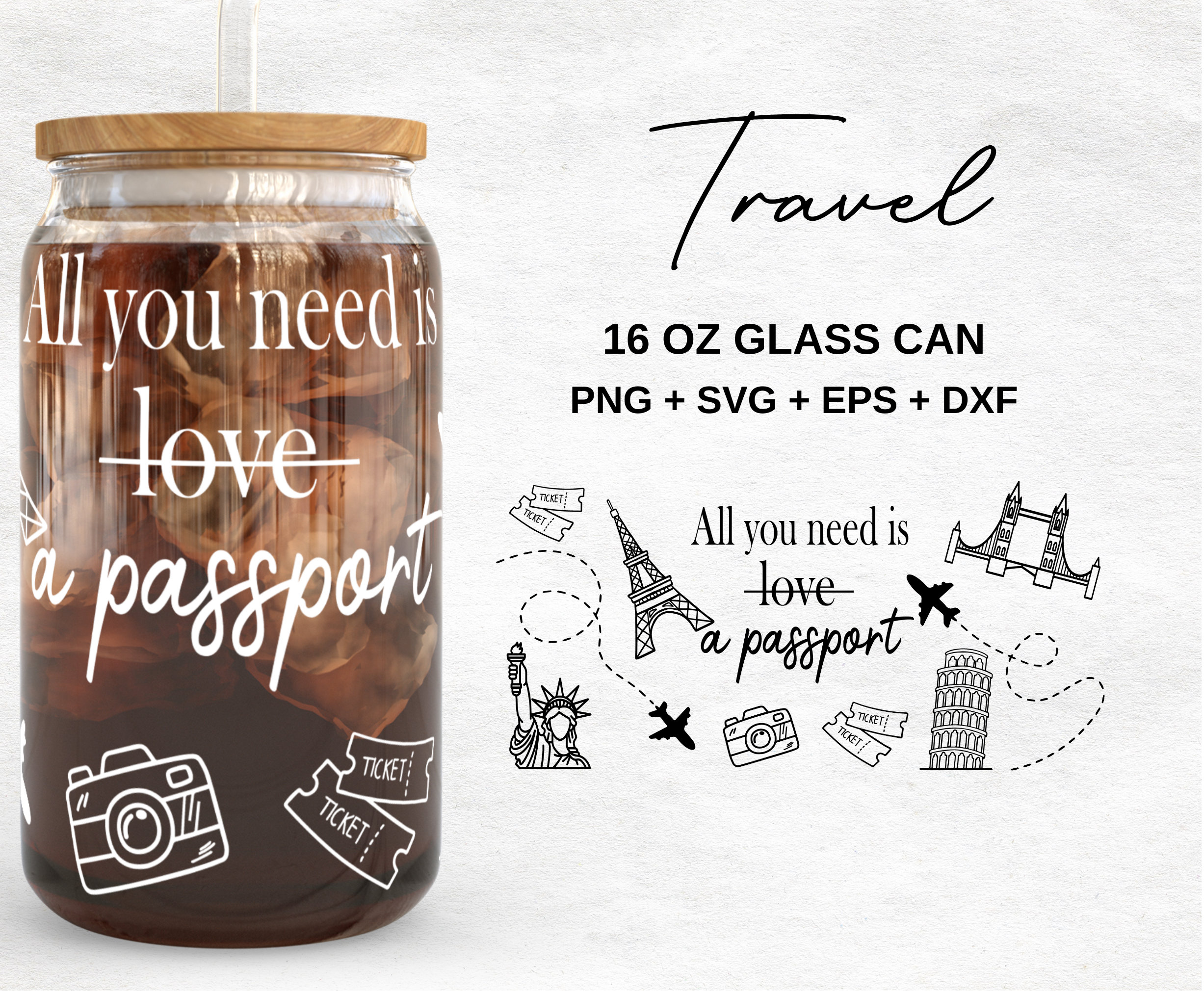 Travel Glass Cup Svg Adventure Glass Can Wrap Bundle Landmarks Glass ...