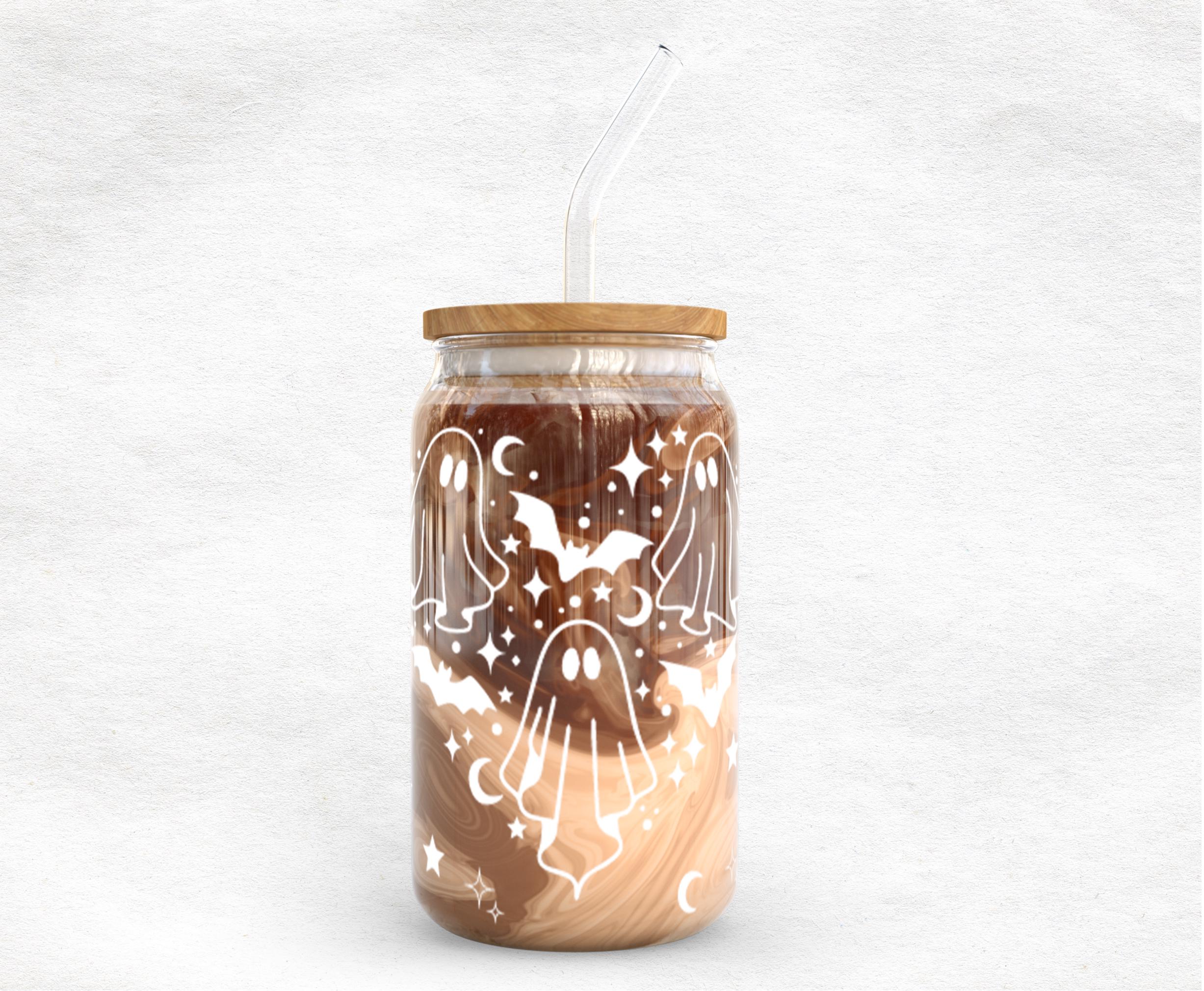 Halloween 16oz Glass Can Wrap SVG Heart Shaped Ghost Glass Cup Wrap ...