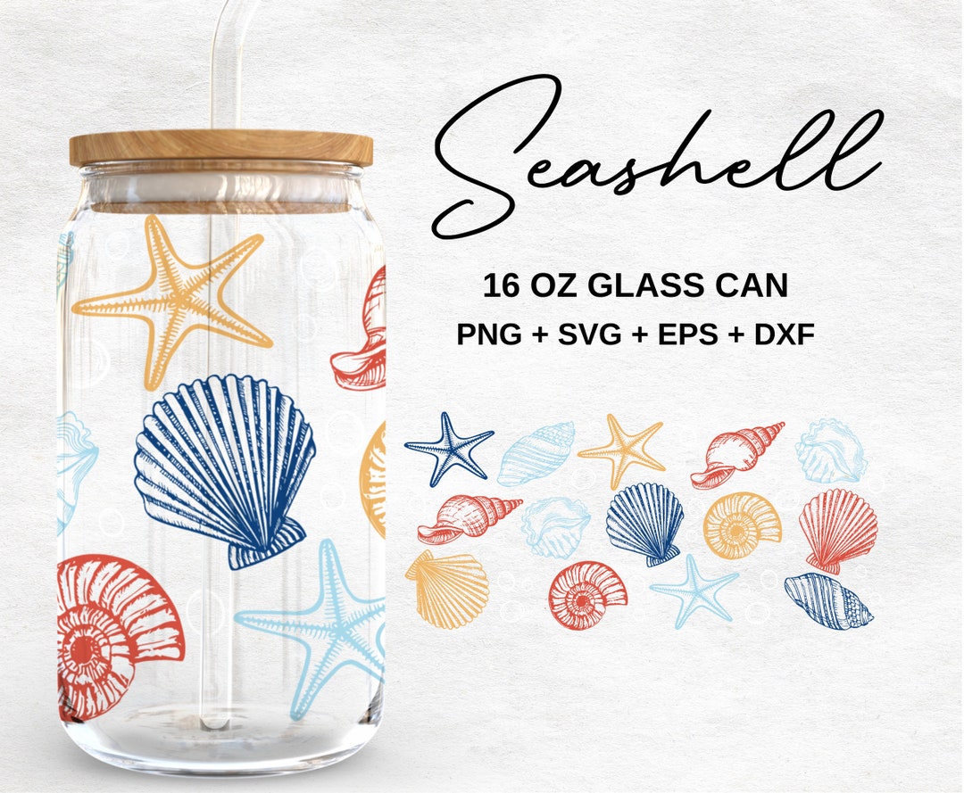 Seashell 16oz Glass Can Svg, Starfish Libbey Glass Can Wrap, Seashore ...