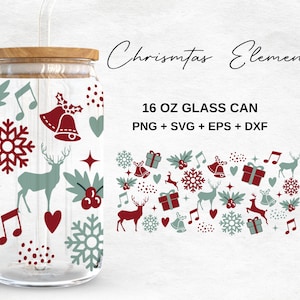 Christmas Elements 16oz Glass Can Svg, Libbey Glass Can Wrap, Svg Files ...