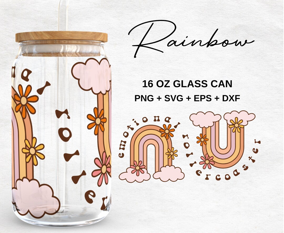 Emotional Roller Coaster 16oz Glass Can Svg, Retro Rainbow Libbey Glass ...