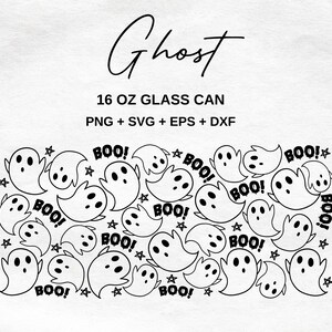 Halloween 16oz Glass Can Wrap PNG | Cute Ghost Glass Cup Wrap | Boo ...