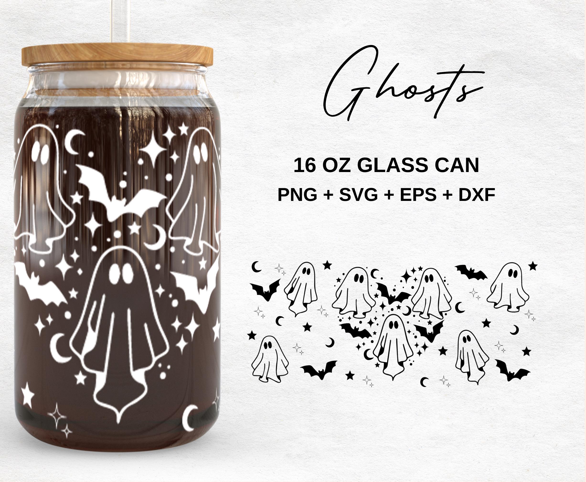 Halloween 16oz Glass Can Wrap SVG Heart Shaped Ghost Glass Cup Wrap ...