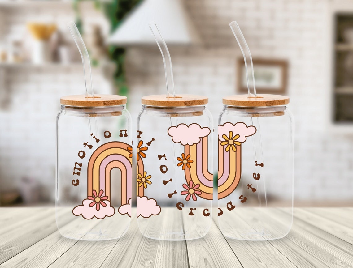 Emotional Roller Coaster 16oz Glass Can Svg, Retro Rainbow Libbey Glass ...